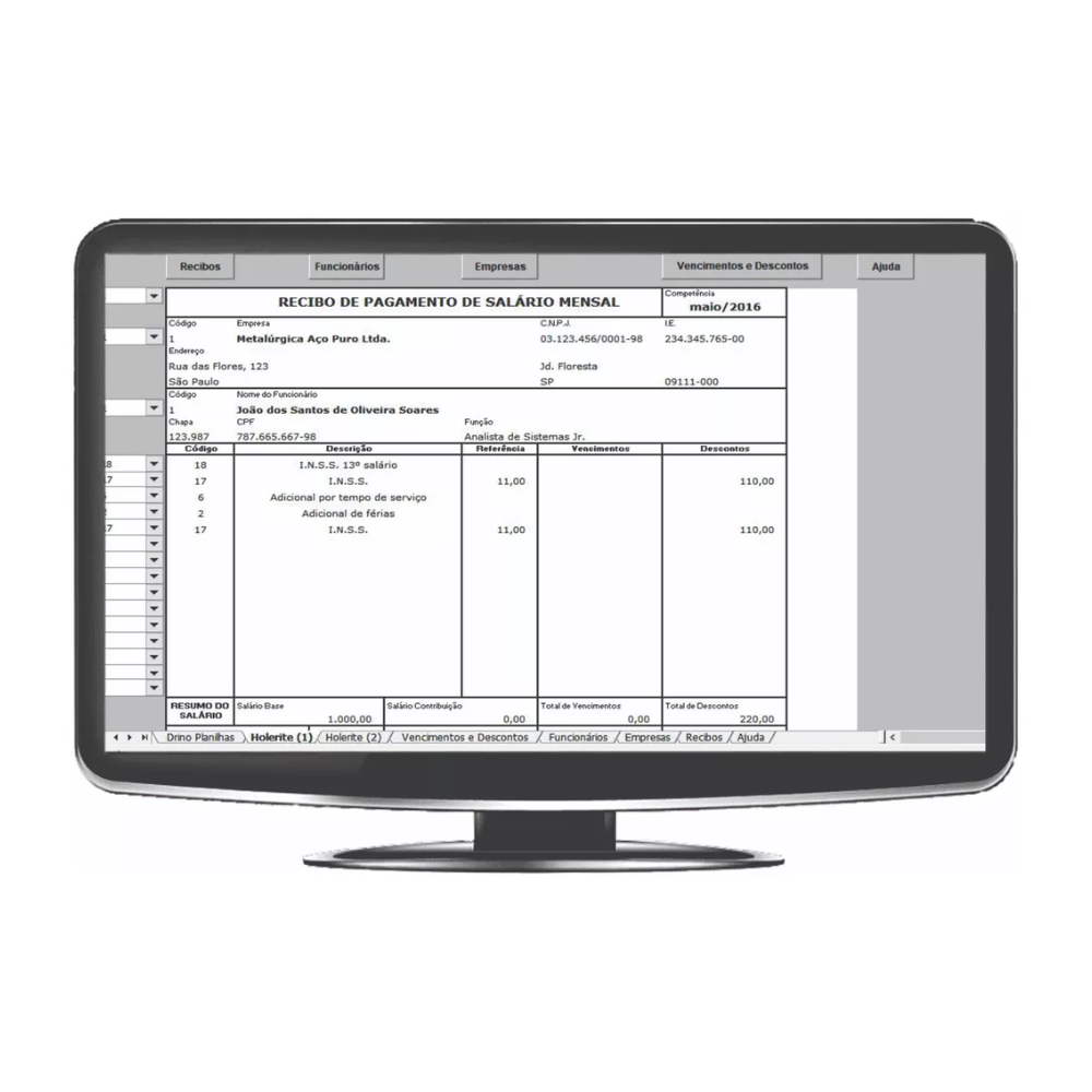 Planilha Holerite Folha de Pagamento 3 Modelos Editáveis Contra cheque